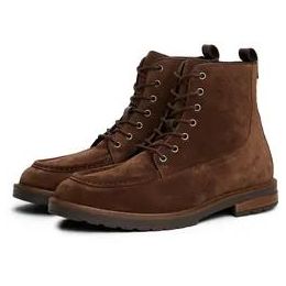 Schn&uuml;rboots Tommy Hilfiger "CLEATED HILFIGER W SDE MOC BOOT", Herren, Gr. 44, dunkelbraun, Veloursleder, Schuhe Schn&uuml;rboots, Schn&uuml;rstiefelette mit modischer Mokassinnaht