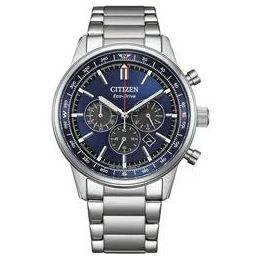 Chronograph Citizen "Classic Chrono", silberfarben, blau, Armbanduhren, Herren, Chronograph, Armbanduhr, Solar, Herrenuhr, Edelstahlarmband, analog, Big Date