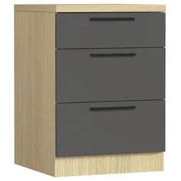 Unterschrank KOCHSTATION "Luna, K&uuml;chenunterschrank, Unterschrank mit Schubladen, Made in Italy", anthrazit, eiche chopinfarben, B:60cm H:85cm T:60cm, Schr&auml;nke, Unterschrank, B/T/H: 60 &times; 60 &times; 85 cm, mit 3 Schubk&auml;sten, 3,5 cm starke Oberplatte