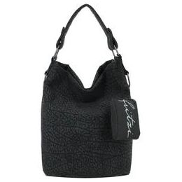 Schultertasche Fritzi aus Preussen "Ella Hobo", Damen, Gr. B/H/T: 17cm x 37cm x 27cm, schwarz, Polyurethan (PU), unifarben, Taschen Schultertasche, mit tollem Anh&auml;nger und kerniger Materialstruktur