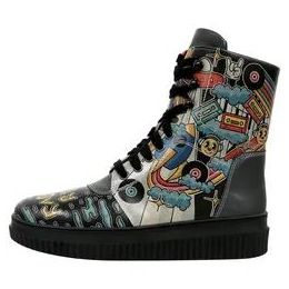 Schn&uuml;rboots DOGO "Future High Top Boots Stay Groovy Damen Stiefeletten", Damen, Gr. 38, Normalschaft, schwarz, Lederimitat, Schuhe Schn&uuml;rboots, Handgefertigt