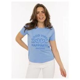 T-Shirt Zwillingsherz "Happiness Vibes", Damen, Gr. XXL, hellblau, Obermaterial: 95% Baumwolle, 5% Elasthan, Shirts T-Shirt, ton in ton Stickerei, kurzarm, Rundhals