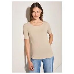 T-Shirt Cecil "Style Lena", Damen, Gr. S (38), lila (pearl beige), Jersey, Obermaterial: 100% Baumwolle, unifarben, k&ouml;rpernah h&uuml;ftlang, Rundhals, abgestepptes B&uuml;ndchen, Shirts T-Shirt, mit klassischem Rundhalsausschnitt, Topseller