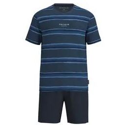Schlafanzug Tom Tailor "Pyjama Shorty Rundhals", Herren, Gr. XL, blau, Obermaterial: 100% Baumwolle CO., Homewear-Sets Schlafanzug