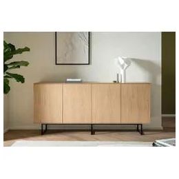 Sideboard Home Affaire "Lund, moderner Schrank, Kommode mit Kufengestell", beige (stone oak), B:200cm H:90cm T:40cm, FSC-zertifizierter Holzwerkstoff, Sideboards, Sideboard, ausreichend Stauraum, vielseitig einsetzbar, 200 cm breit