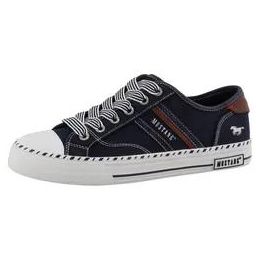 Slip-On Sneaker Mustang SHOES "Magdalena", Herren, Gr. 37, navy, Baumwolle, Schuhe, Slipper, Halbschuh mit Kontrastbesatz und Logoschriftz&uuml;gen