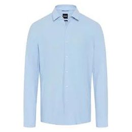 Langarmhemd BOSS "HANK", Herren, Gr. 43, N-Gr, light, pastel blau450, Jersey, Obermaterial: 76% Polyamid, 24% Elasthan, unifarben, slim fit h&uuml;ftbedeckend, 2-Knopf-Manschette mit Schlitz, Hemden, Kentkragen, Performance-Stretch-Jersey