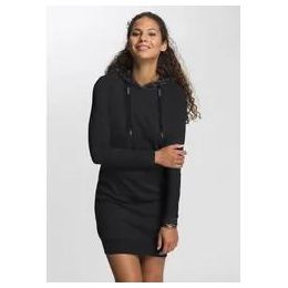 Sweatkleid Ragwear "BESS O", Damen, Gr. XS (34), N-Gr, schwarz, Sweatware, Obermaterial: 70% Baumwolle, 30% Polyester, bedruckt, gemustert, kontrastfarbene Details, mehrfarbig, figurbetont normal, Kleider Sweatkleid, Hoodie mit Tunnelzug-Kapuze