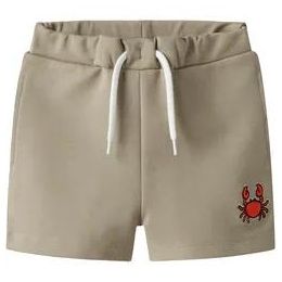 Sweatshorts name it "NMMFRESNO NREG SWE SHORTS UNB BOX PB", M&auml;dchen, Gr. 110, N-Gr, aluminium, Sweatware, Obermaterial: 60% Baumwolle, 40% Polyester, bedruckt, unifarben, normal kurz, Hosen Sweatshorts
