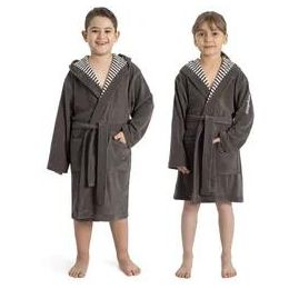 Kinderbademantel Kangaroos "Dalia, Ideal f&uuml;r Zuhause, Schwimmbad oder im Urlaub" Gr. 116, anthrazit, L:72cm, Veloursfrottier, Hausm&auml;ntel, Uni-Farben mit Streifen