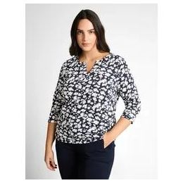 3/4-Arm-Shirt Tom Tailor PLUS, Damen, Gr. 46, blau ginkgo minimal, Single Jersey, Obermaterial: 50% Baumwolle, 50% Modal, bedruckt, regular fit normal, Rundhals, Shirts 3/4-Arm-Shirt, mit All-Over Print