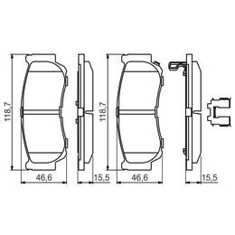 Bosch Bremsbelagsatz, Scheibenbremse 0 986 494 628 hinten rechts links mit Feder f&uuml;r HYUNDAI KIA 583024AA00 583022BA00 583022BA20