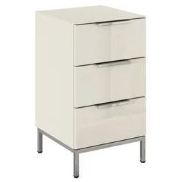 Nachtkommode Rauch "Nachttisch Nachtschrank Nachtkonsole FLIPP mit Glasfront", beige, glas beige (champagner), B:40cm H:71cm T:42cm, Holzwerkstoff, Sideboards, mit 3 Schubladen und Soft-Close-Funktion, Oberboden und Front Glas