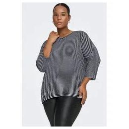 3/4-Arm-Shirt Only CARMAKOMA "CARLINA 3/4 SLEEVE V-NECK BLOUSE JRS", Damen, Gr. M, night sky stripes:cloud dancer, Jersey, Obermaterial: 96% Viskose, 4% Elasthan, gestreift, normal, V-Ausschnitt, Shirts 3/4-Arm-Shirt