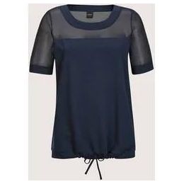 Madeleine Mode Kurzarmshirt MADELEINE "Netzshirt Luftiges T-Shirt mit transparenten Details", Damen, Gr. 36, blau (marine), Obermaterial: 50% Baumwolle CO. 50% Modal CMD., Modern, normal, Shirts