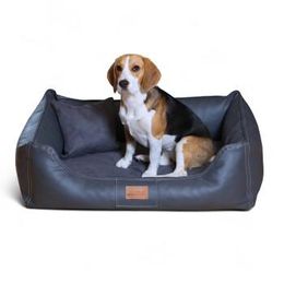 tierlando &reg; MADDOX VIP Orthop&auml;disches Hundebett VISCO Velours Kunstleder S - XXL schwarz/ graphit 1 m, 25 cm, 75 cm