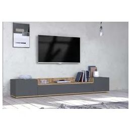 Lowboard OTTO HOME "BOLSENA,TV-Kommode, TV-M&ouml;bel,TV-Bank, 4 F&auml;cher und offenes Ablagefach", anthrazit, eiche wotan matt, B:200cm H:30cm T:35cm, Sideboards, Lowboard, stehend/h&auml;ngend montierbar, Made in Italy, B/T/H: 200 &times; 35 &times; 31,2 cm