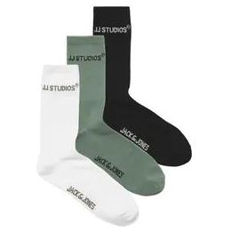 Jack & Jones Freizeitsocken JACK & JONES "JACSOHO TENNIS SOCKS 3 PACK NOOS", Herren, wei&szlig; pack:mineral blau, schwarz, Baumwollmischung, unifarben, Socken, mit Logostickerei