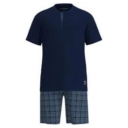 Schlafanzug Tom Tailor "Pyjama Shorty 4-Knopfverschluss", Herren, Gr. M, blau, Obermaterial: 100% Baumwolle CO., Homewear-Sets Schlafanzug
