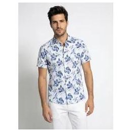 Kurzarmhemd DESOTO "Casual Kent 1/2", Herren, Gr. L, N-Gr, light blau flowers, Obermaterial: 100% Baumwolle, slim fit normal, Hemden, Jerseyhemd, Kentkragen, slim fit
