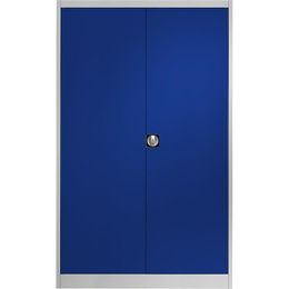 Mauser Stahlschrank mit Fl&uuml;gelt&uuml;ren, 4 Fachb&ouml;den, Breite 1200 mm, lichtgrau / ultramarin, Au&szlig;entiefe 420 mm