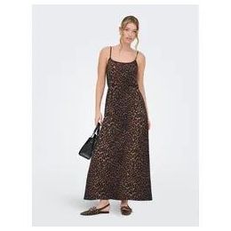 Maxikleid Only "ONLALTA S/L LONG STRAP DRESS PNT ZLO", Damen, Gr. M, N-Gr, schwarz aop:leo print, Web, Obermaterial: 98% Polyester, 2% Elasthan, bedruckt, regular fit lang, Rundhals, Kleider Maxikleid