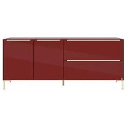Lowboard "Reno", graphit schwarz matt lack, glas bordeauxrot glanz, B:182cm H:77cm T:42cm, Glas, Holzwerkstoff, SET ONE BY Musterring, Sideboards, Lowboard, Mit Winkelfu&szlig; in diversen Farben, 77 cm H&ouml;he & Farbauswahl