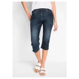 Caprijeans bonprix, Damen, Gr. 40, N-Gr, nachtblau denim, Denim/Jeans, Obermaterial: 82% Baumwolle, 17% Polyester, 1% Elasthan, regular fit, Jeans, figurformende Passform, Regular Fit, mit Komfort-Stretch
