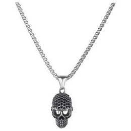 Kette mit Anh&auml;nger Firetti "Schmuck Geschenk Edelstahl Halsschmuck Halskette Totenkopf Skull", edelstahlfarben, schwarz, Halsketten, Herren, Edelstahl, L: 60, mit Zirkonia (synth.)
