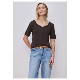 Kurzarmshirt Street One "Style Ada", Damen, Gr. 44, espresso braun, Jersey, Obermaterial: 50% Baumwolle, 50% Modal. Futter: 100% Baumwolle, unifarben, normal h&uuml;ftbedeckend, herzf&ouml;rmiger Ausschnitt, Shirts, Sommershirt mit Herz-Ausschnitt