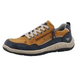 Sneaker Mustang SHOES "Benedetto", Herren, Gr. 43, ockerfarben, Lederimitat, Schuhe Sneaker, Halbschuh, Schn&uuml;rschuh, Freizeitschuh mit markantem Kontrastbesatz