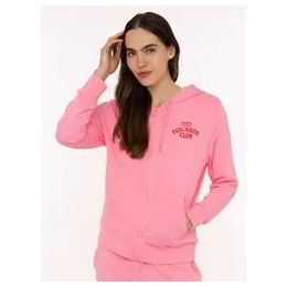 Kapuzensweatjacke Zwillingsherz "Feel Good Club", Damen, Gr. L/XL, pink, Sweatware, Obermaterial: 60% Baumwolle, 40% Polyester, bestickt, unifarben, Basic h&uuml;ftbedeckend, ohne Ausschnitt, angesetztes B&uuml;ndchen, Sweatjacken, Kapuze, zum Binden, Taschen, kleine Stickerei vorne