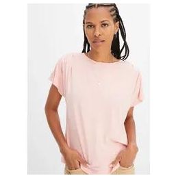 T-Shirt bonprix, Damen, Gr. 48/50 (XL), bonbonrosa, Jersey, Obermaterial: 95% Viskose, 5% Elasthan, unifarben, oversize h&uuml;ftlang, Rundhals, Shirts T-Shirt, Oversize-Passform, Kurzarm, mit Raffung an der Schulter
