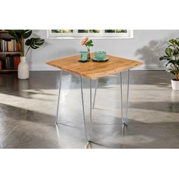 Baumkantentisch HANNAH / nussbaumfarben / 120x80 / Hairpin-Gestell Silber