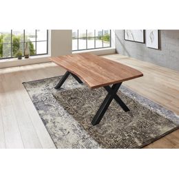Baumkantentisch XAVER / naturfarben / 200x100 / X-Gestell Schwarz