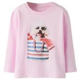 Langarmshirt name it "NMFVOTEA LS NREG TOP", M&auml;dchen, Gr. 98, pirouette print:beach poodle, Jersey, Obermaterial: 100% Baumwolle, bedruckt, normal normal, Rundhals, Shirts Langarmshirt, mit tollen Tiermotiven