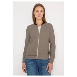 Cardigan Cecil, Damen, Gr. XL (44), urban taupe, Stoff, 72% Polyester, 25% Viskose, 3% Elasthan, gestreift, comfort fit normal, hoch geschlossener Ausschnitt, Rippb&uuml;ndchen, Strickjacken, mit Ottoman-Struktur