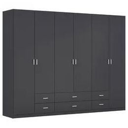 Dreht&uuml;renschrank Rauch "Kleiderschrank Garderobe GAMMA Breiten 91/136/181/226/271/315/360 cm", graumetallic, griffe alu, B:271cm H:210cm T:54cm, Holzwerkstoff, Schr&auml;nke, Dreht&uuml;renschrank, mit Schubladen, verschiedene Griff-Varianten TOPSELLER MADE IN GERMANY