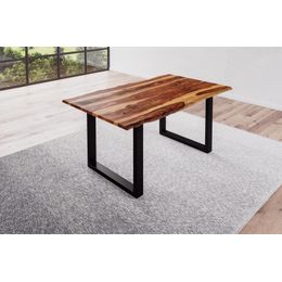 Baumkantentisch MAILAND / naturfarben lackiert / 140x80 / U-Gestell Schwarz