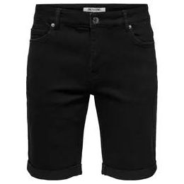 Only & Sons Shorts ONLY & SONS "ONSPLY BOX GUA DNM SHORTS OTL", Herren, Gr. XL, N-Gr, schwarz, Web, Obermaterial: 64% Baumwolle, 31% Polyester, 3% Viskose, 2% Elasthan, unifarben, regular fit knielang, Hosen Shorts