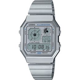 Chronograph CASIO VINTAGE, grau (edelstahlfarben, grau), Armbanduhren, Damen, Chronograph, Quarzuhr, Armbanduhr, Damenuhr, Herrenuhr, Edelstahlarmband, digital