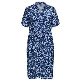 Blusenkleid Only CARMAKOMA "CARYASMIN S/S SHIRT DRESS WVN NOOS", Damen, Gr. 54, N-Gr, serenity print:tania flower dressblau, Web, Obermaterial: 100% Viskose, bedruckt, regular fit Midi, V-Ausschnitt, Kleider Blusenkleid