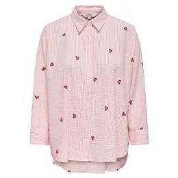 Druckbluse Only CARMAKOMA "CARNEW LINA GRACE L/S CHERRY SHIRT WVN", Damen, Gr. 46, crystal rose stripes:hellwei&szlig;, Web, Obermaterial: 100% Baumwolle, gestreift, normal, Blusen Druckbluse