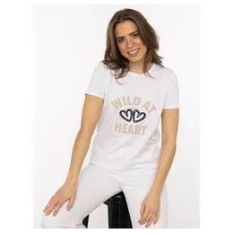 T-Shirt Zwillingsherz "Leo Herzen", Damen, Gr. L, wei&szlig;, Obermaterial: 95% Baumwolle, 5% Elasthan, Shirts T-Shirt, leo Herzen, gestickter Schriftzug, Rundhals, kurzarm