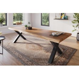 Baumkantentisch ATLAS 280 / Akazie naturfarben / 280x100 / X-Gestell Schwarz