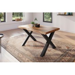 Baumkantentisch ATLAS 140 / Akazie naturfarben / 140x80 / X-Gestell Schwarz