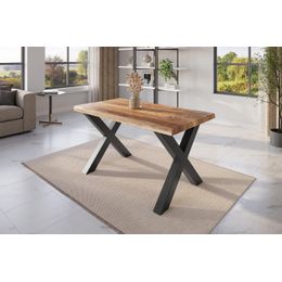 Baumkantentisch ATLAS 120 / Mango roughfarben / 120x80 / X-Gestell Schwarz