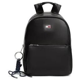 Tommy Hilfiger Cityrucksack TOMMY JEANS "TJW CITY CHARM DOME BACKPACK", Gr. B/H/T: 22cm x 32cm x 11cm, schwarz, Lederimitat, Basic, Rucks&auml;cke Cityrucksack, Freizeitrucksack, City Bag mit Logoemblem un Anh&auml;nger