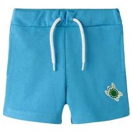 Sweatshorts name it "NMMFRESNO NREG SWE SHORTS UNB BOX PB", M&auml;dchen, Gr. 128, N-Gr, cyaneus, Sweatware, Obermaterial: 60% Baumwolle, 40% Polyester, bedruckt, unifarben, normal kurz, Hosen Sweatshorts