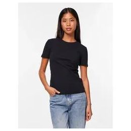 Kurzarmshirt Pieces "PCRUKA SS TOP JRS NOOS BC", Damen, Gr. L, schwarz, Jersey, Obermaterial: 95% Baumwolle, 5% Elasthan, unifarben, slim fit normal, Rundhals, Shirts, mit gerippter Struktur